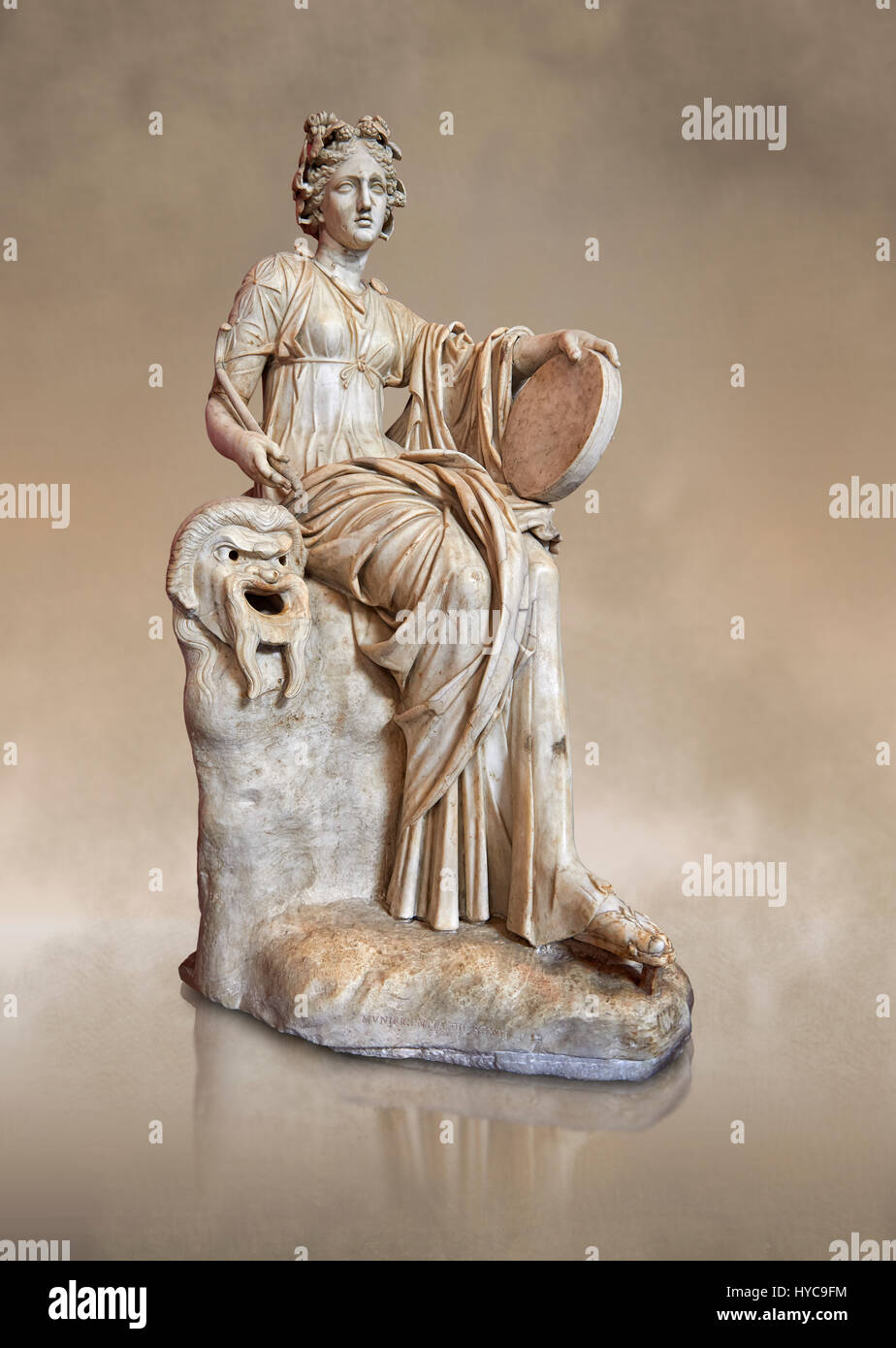 2nd century AD Roman statue of the muse of comedy, Thalia, with a ...