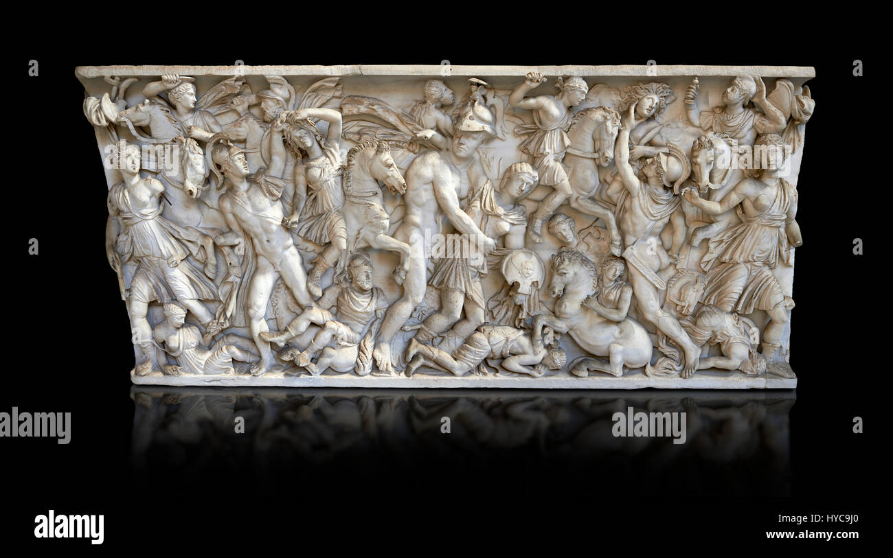 Roman Sarcophagus Depicting A Battle Between Achilles And Pentesilea