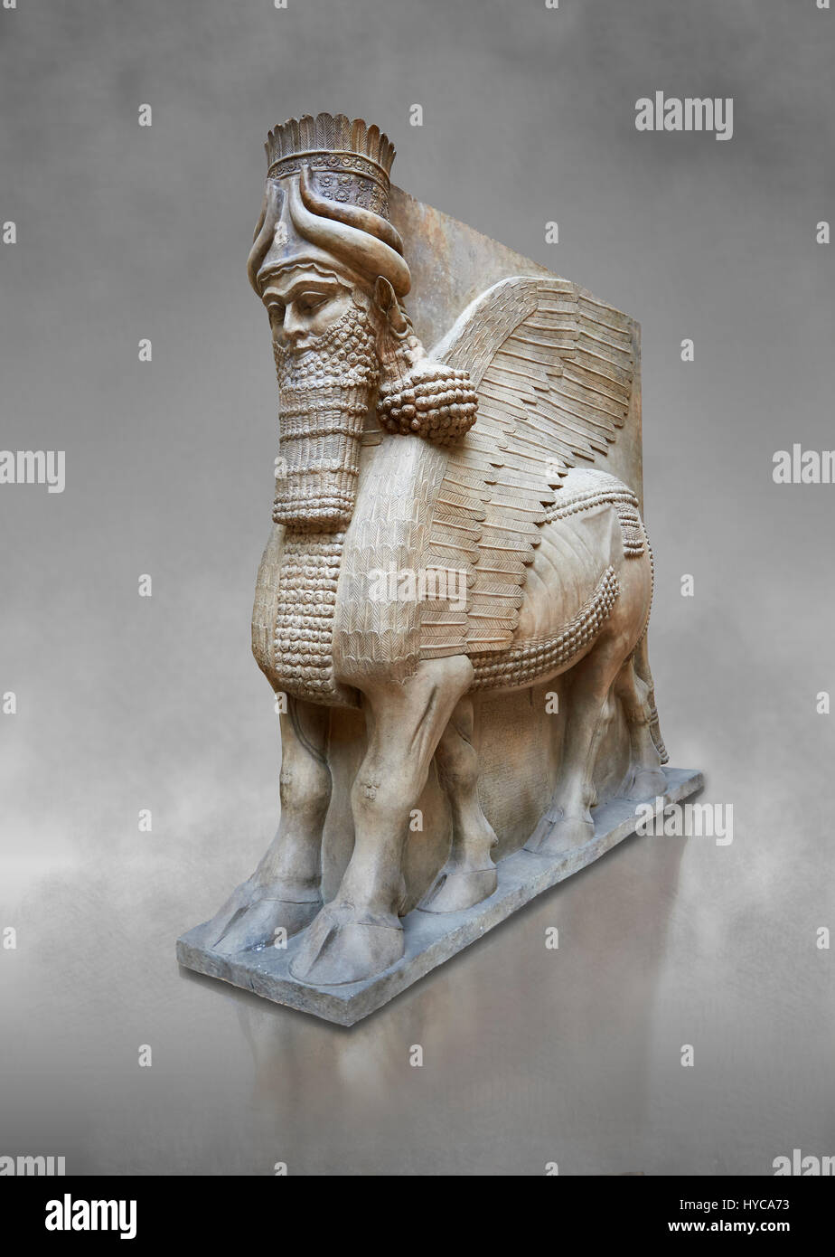 Stone statue of a winged bull. From facade m, door K, Inv AO 19857 from ...