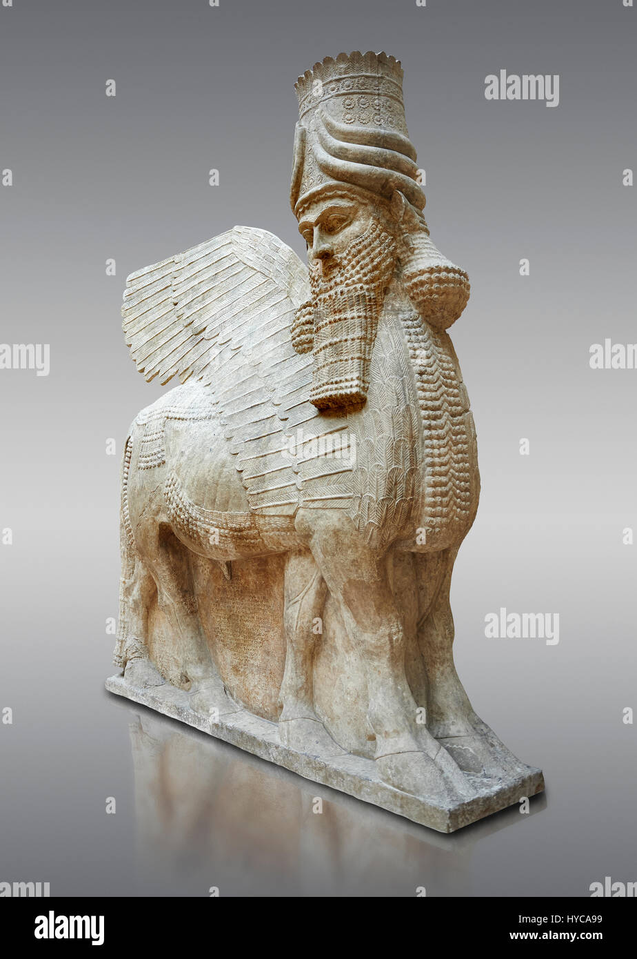 Stone statue of a winged bull. Reproduction from the facade of the ...