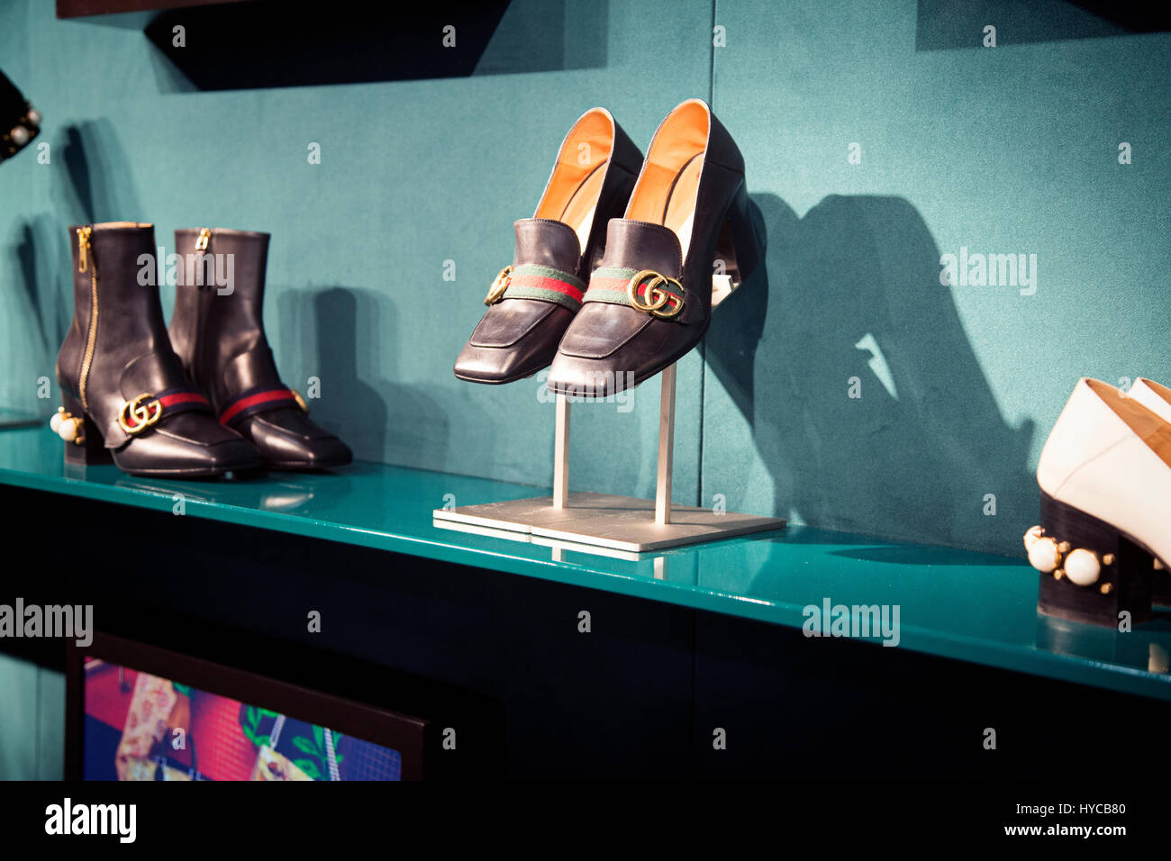 Milano the Micam footwear fair: collection of luxury branded shoes and ...
