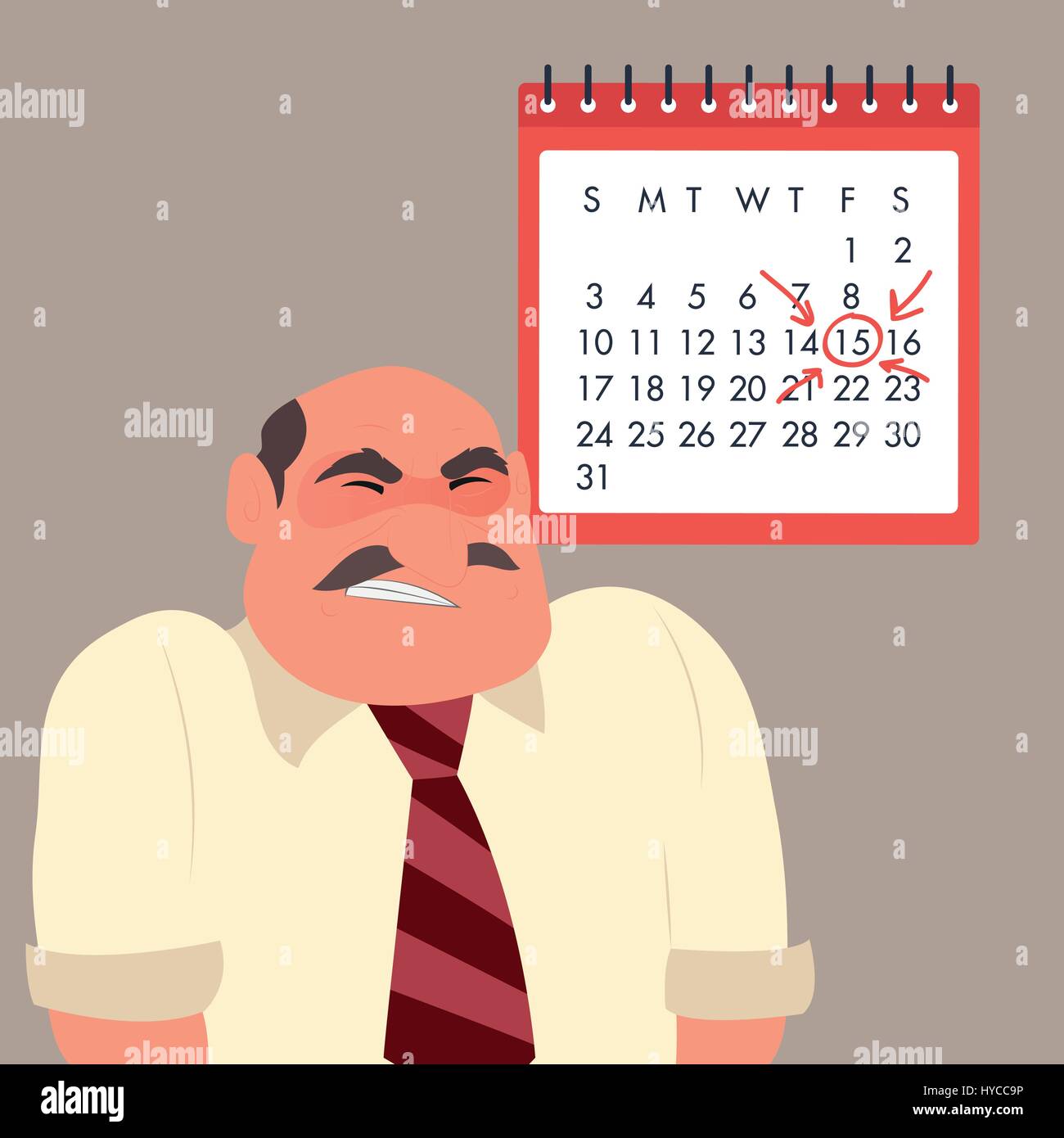 Angry businessman against the background of calendar Stock Vector Image ...