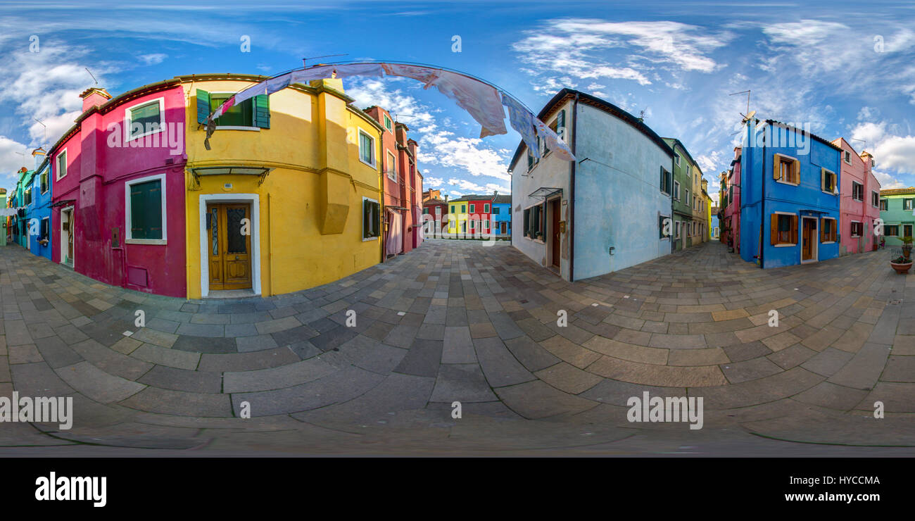 A 360 degrees (spherical) view of the island of Burano. This spherical ...