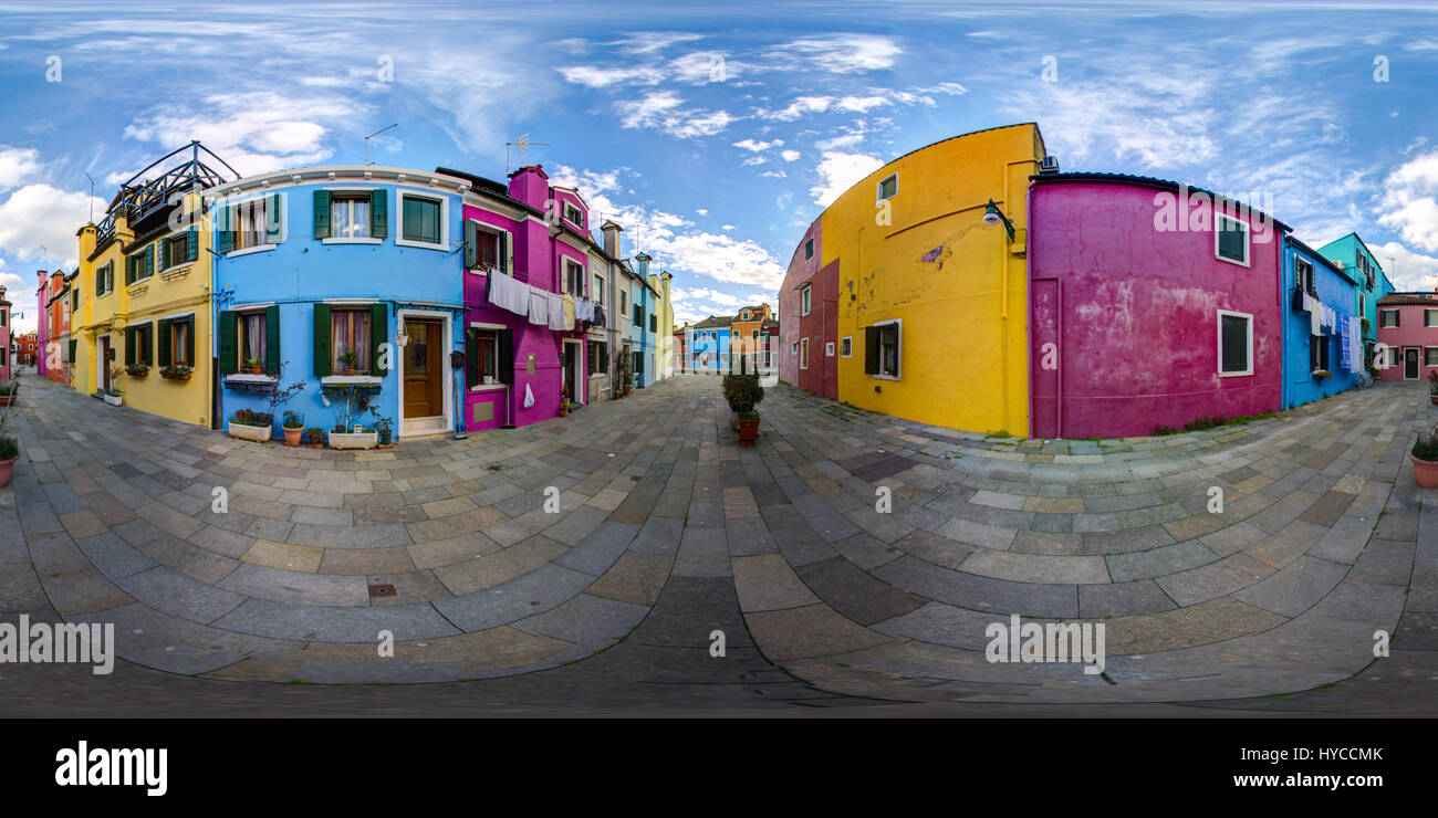 A 360 degrees (spherical) view of the island of Burano. This spherical ...