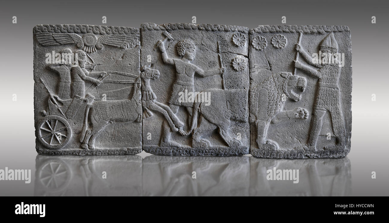 Relief panels depicting a lion hunt found in the palace district in the ...