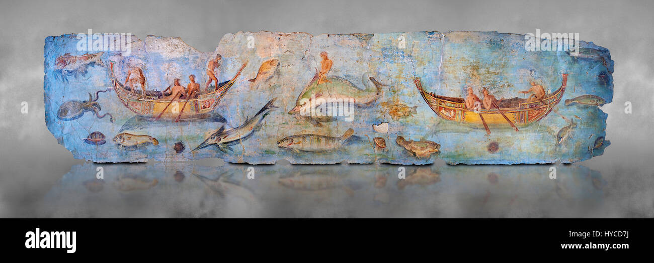 Roman Fresco with boats and marine life from the second quarter of the ...