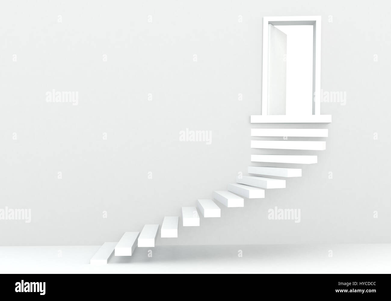 3d render of white steps in white studio environment with white door ...