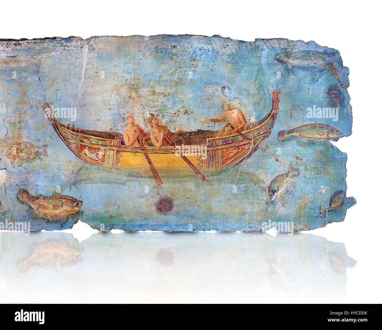 Roman Fresco with a boat decorated for a festival and marine life from ...