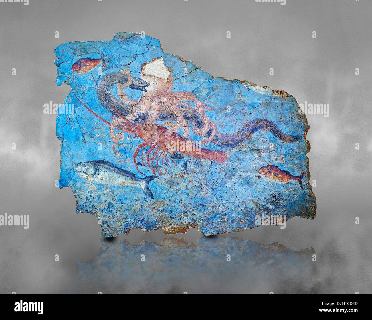 Roman Fresco with a fight scene between octopus, lobster and eel, 125 ...