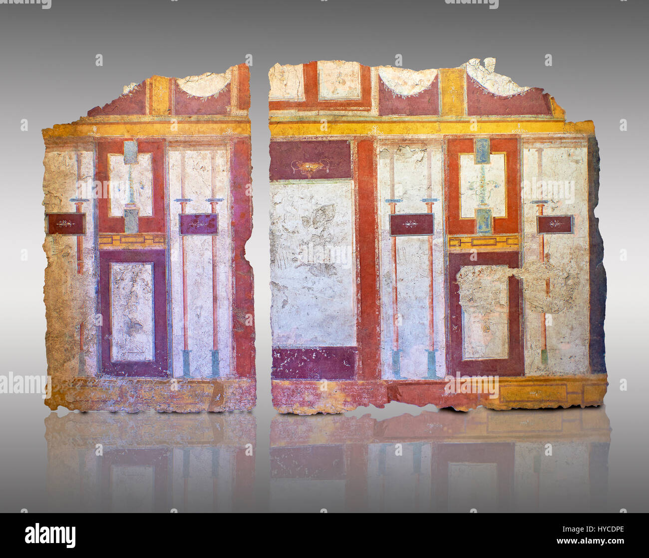 Roman fresco wall decorations of Room E10 0f La Domus, Rome. Museo ...