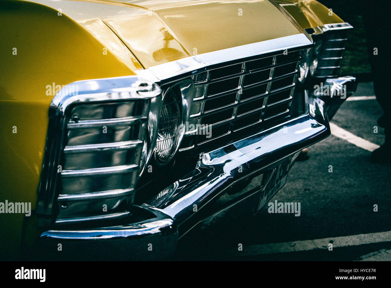 Vintage american muscle car. front bumper Stock Photo - Alamy