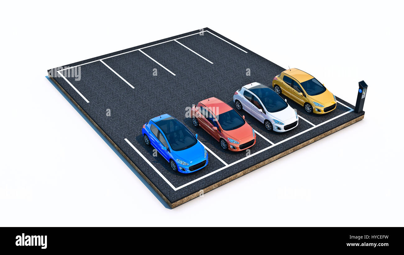 cars in parking lot. 3d rendering Stock Photo - Alamy