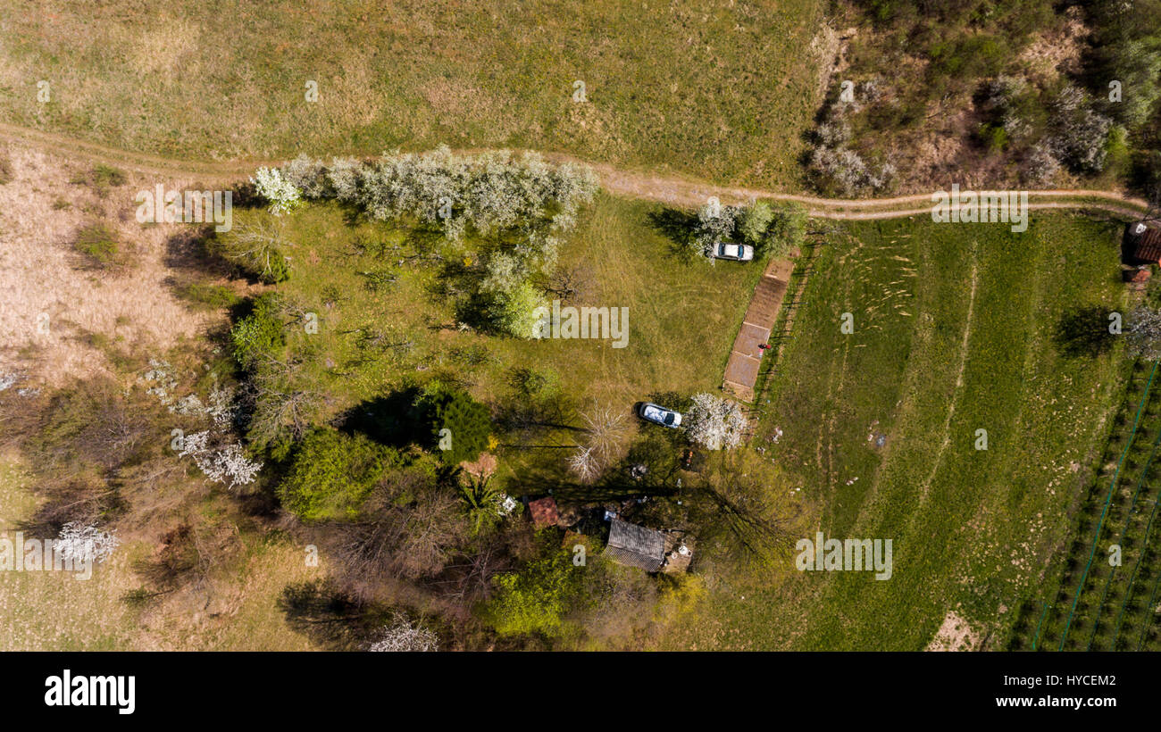 Aerial view of a small farm Stock Photo - Alamy