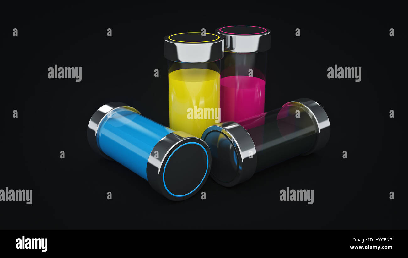 concept cmyk print cartridge, 3d Rendering Stock Photo - Alamy