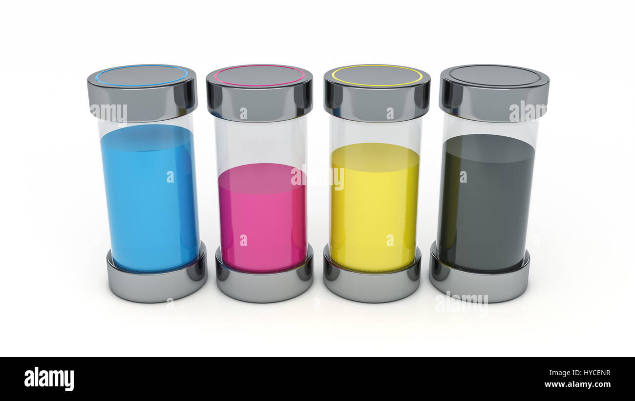 concept cmyk print cartridge, 3d Rendering Stock Photo - Alamy