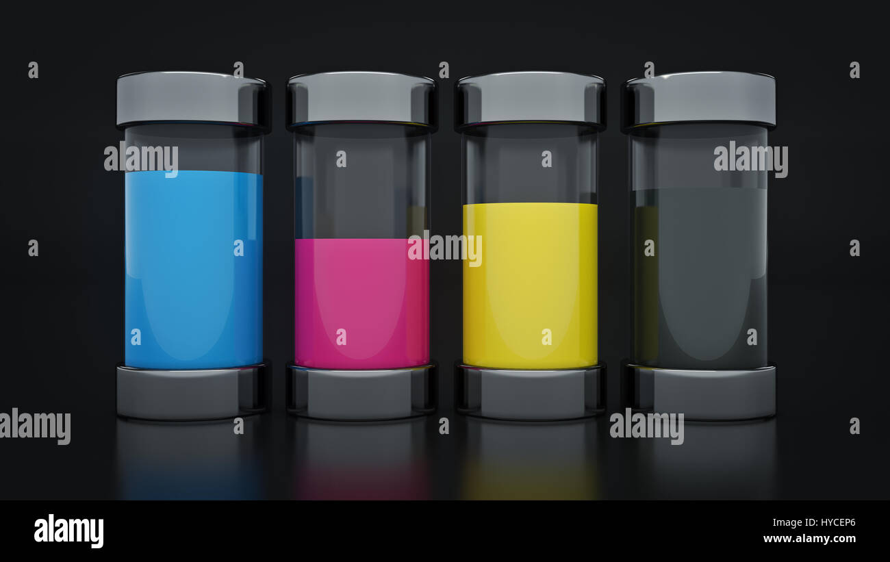 concept cmyk print cartridge, 3d Rendering Stock Photo - Alamy
