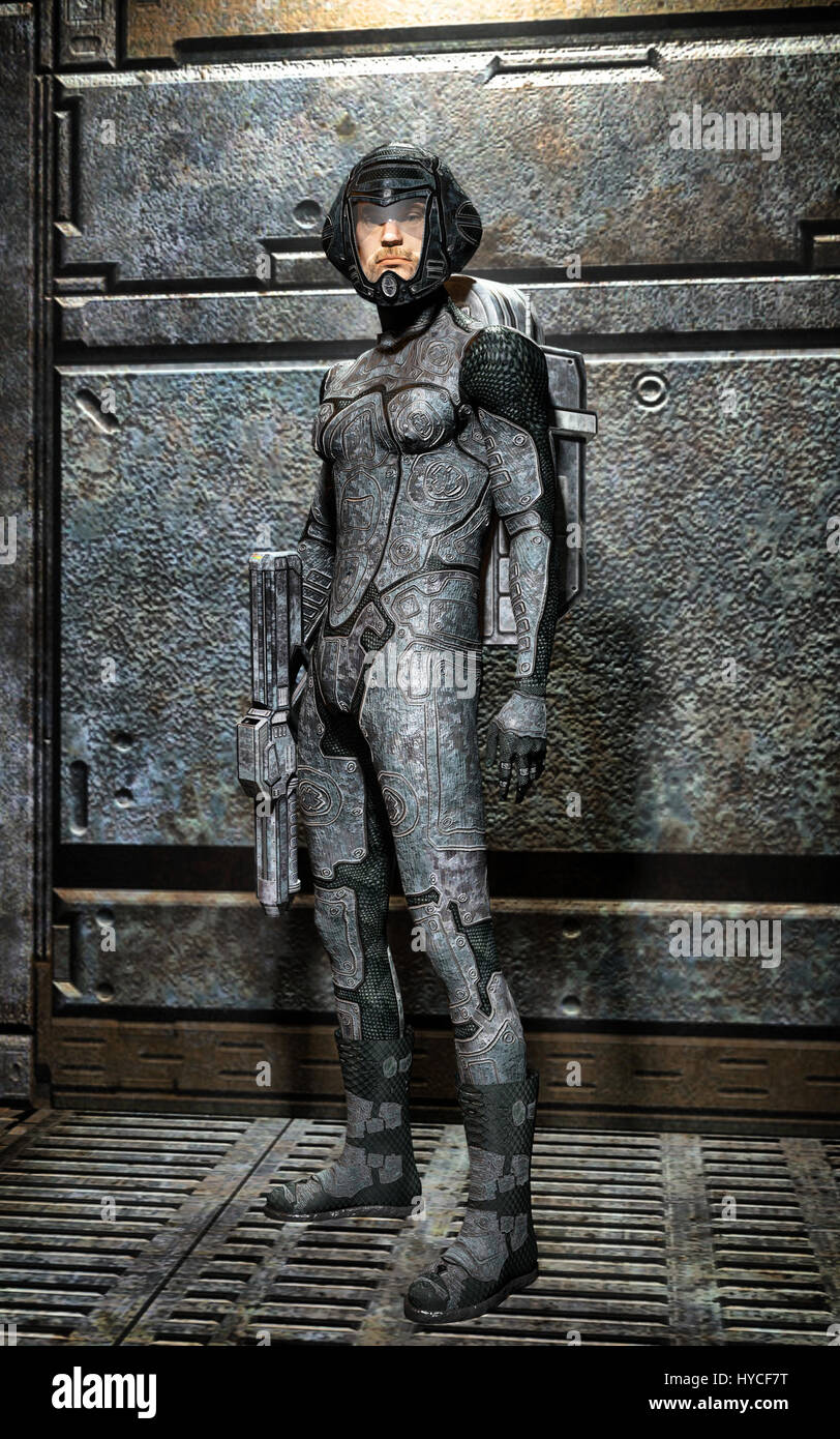 futuristic soldier 3D render science fiction illustration Stock Photo ...