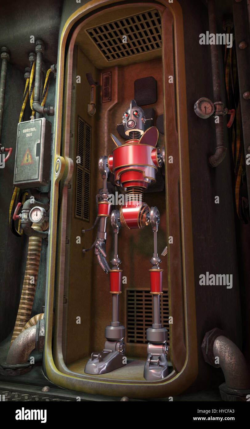 red robot 3D render science fiction illustration Stock Photo - Alamy