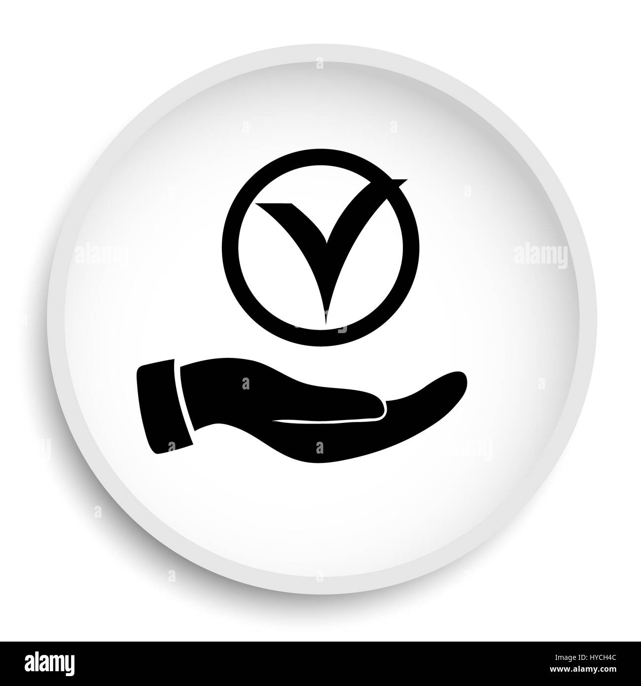 Tick with hand icon. Tick with hand website button on white background ...