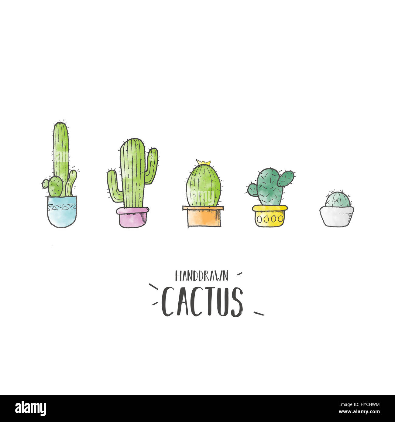Cute cartoon cactus. Cacti in pots Stock Photo - Alamy