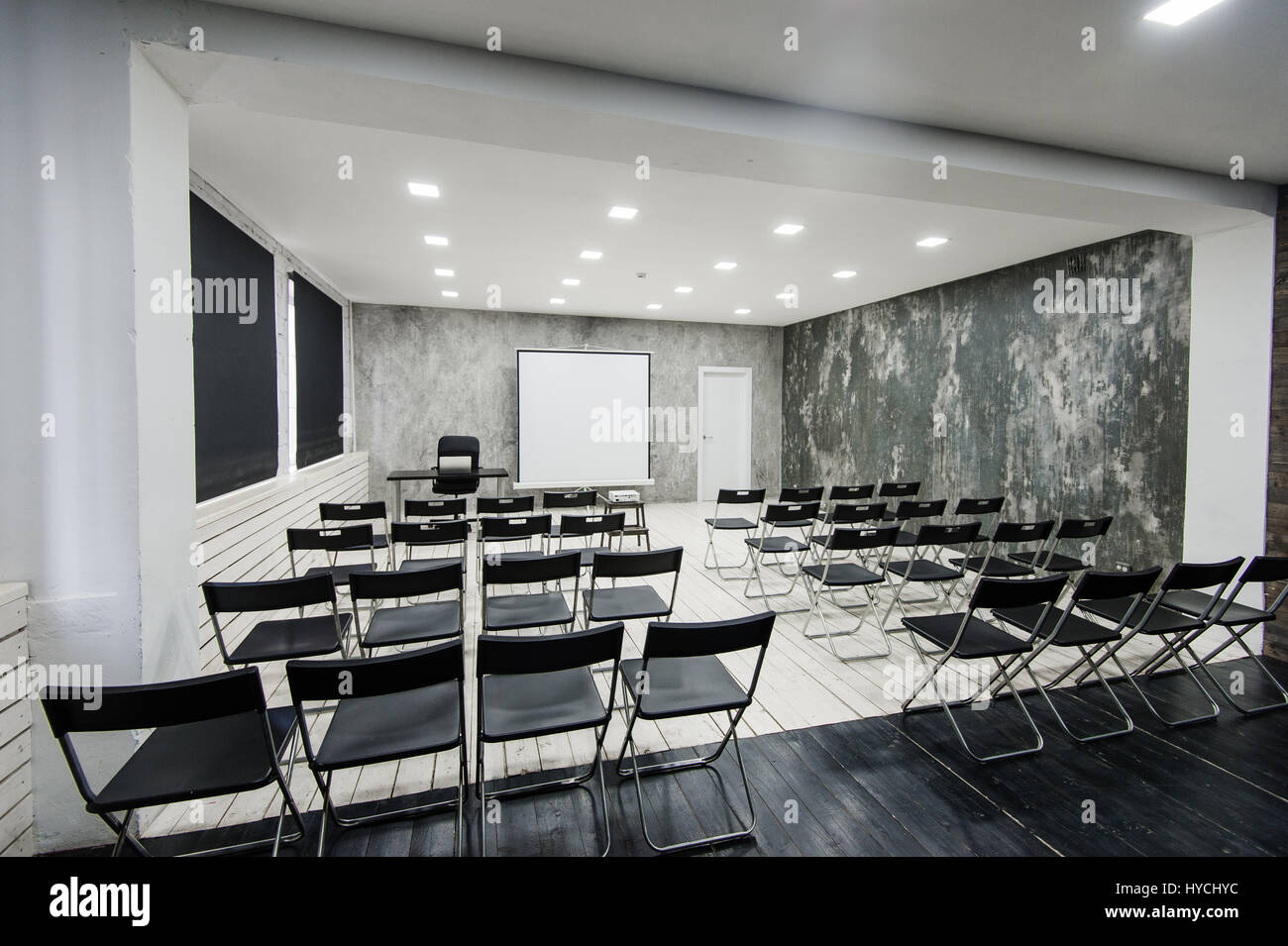 Modern university group study room with white desk and chairs Stock ...