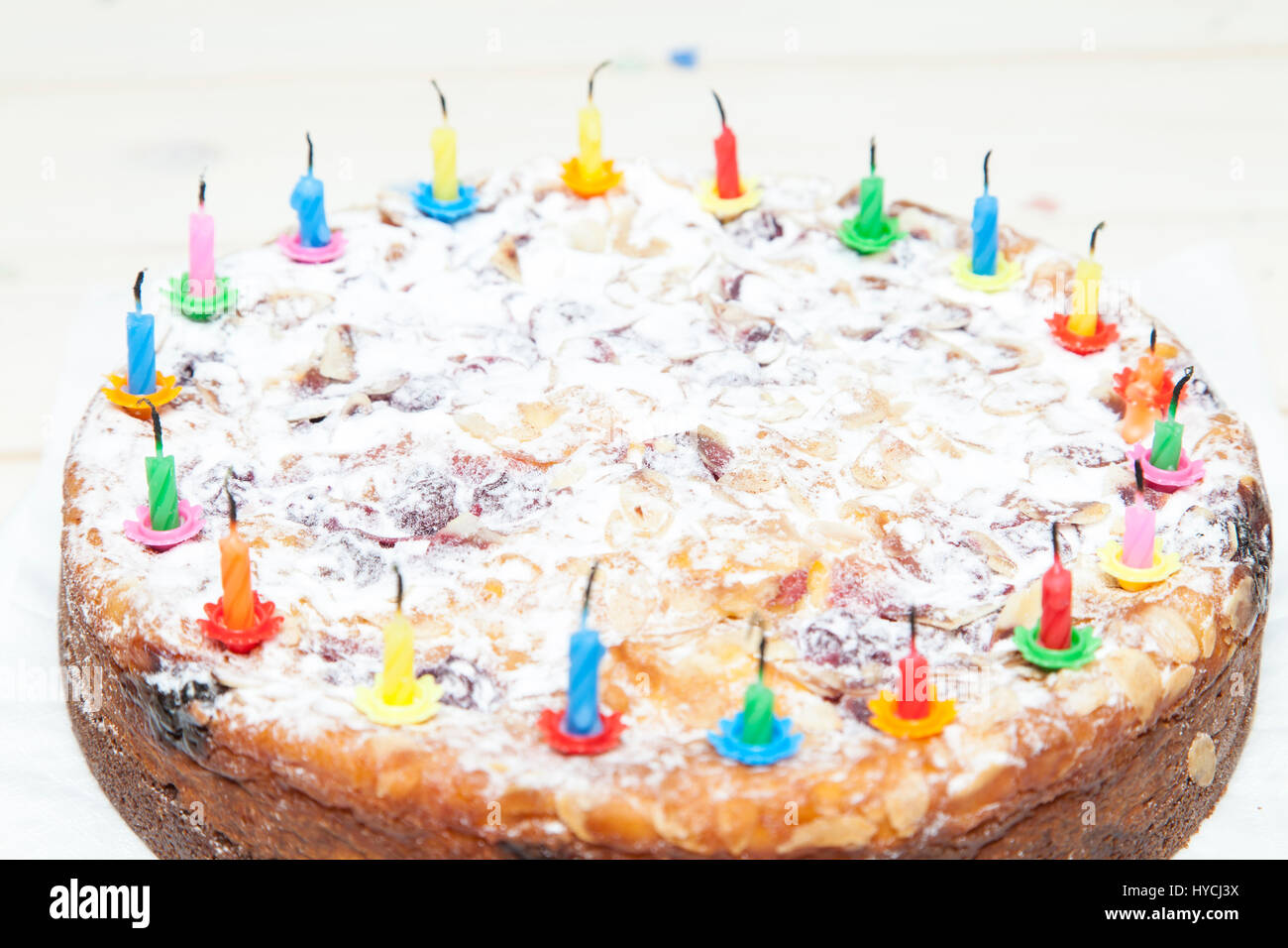 Birthday cake with burned candles Stock Photo - Alamy