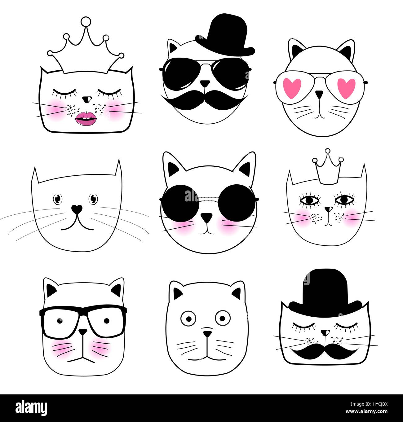 Cute Hand drawn Cat Set Vector Illustration Stock Vector Image & Art ...