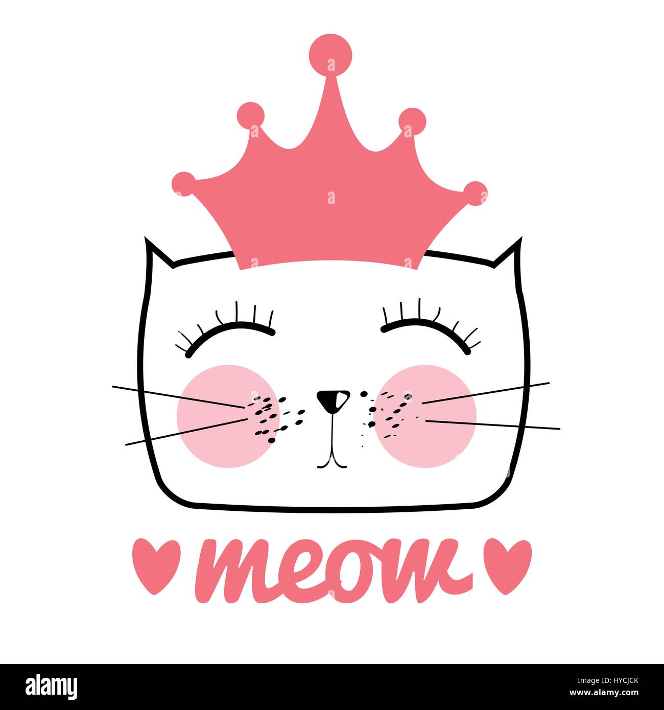 Cute Hand Drawn Cat Vector Illustration. Little Princess with Cr Stock ...