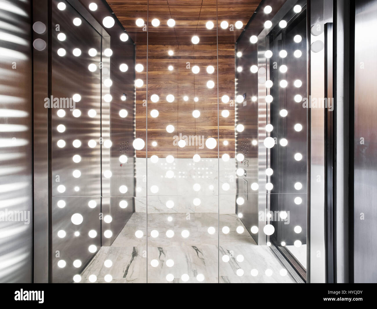 Light emitted through pattern of led's inside the elevator cabin. One ...