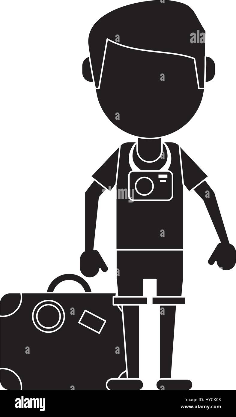 traveler man camera suitcase pictogram Stock Vector Image & Art - Alamy