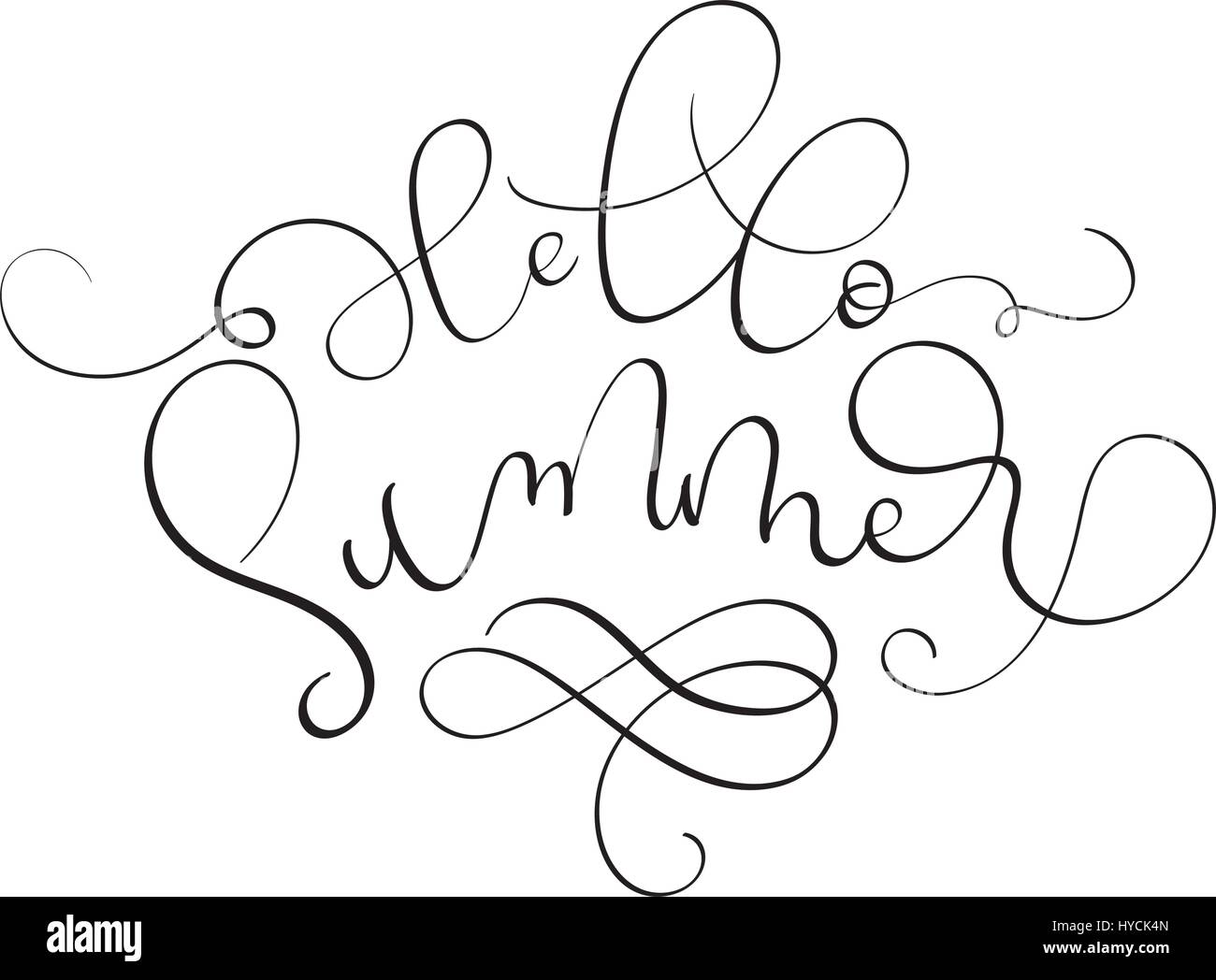 Hello Summer text on white background. Hand drawn Calligraphy lettering ...