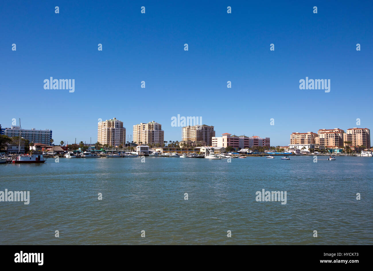 Clearwater Beach, Florida skyline viewed toward the west from across ...