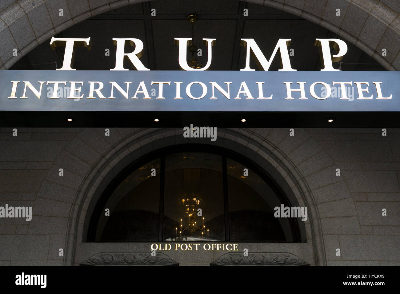 A logo sign outside of the Trump International Hotel in the Old Post ...