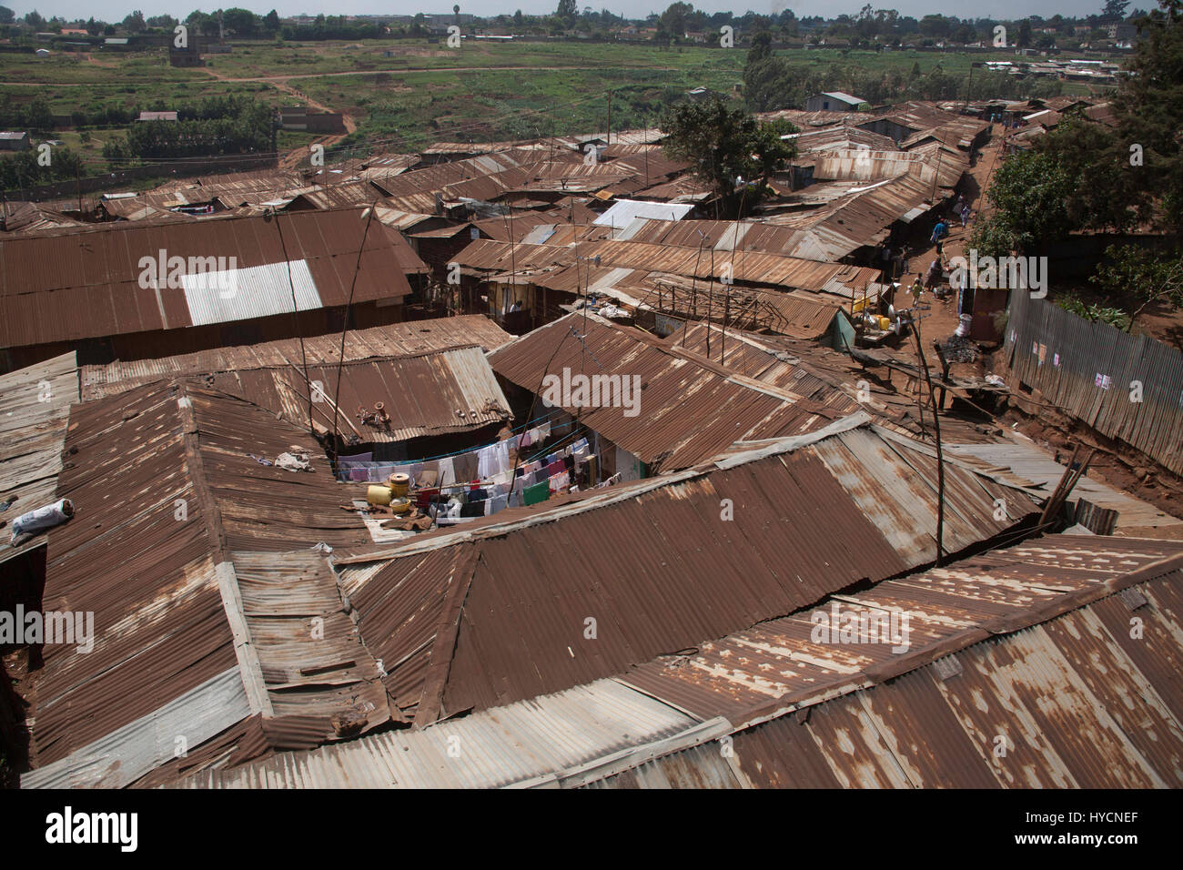 View over rooftops, Kibera slums, Nairobi, Kenya, East Africa Stock ...