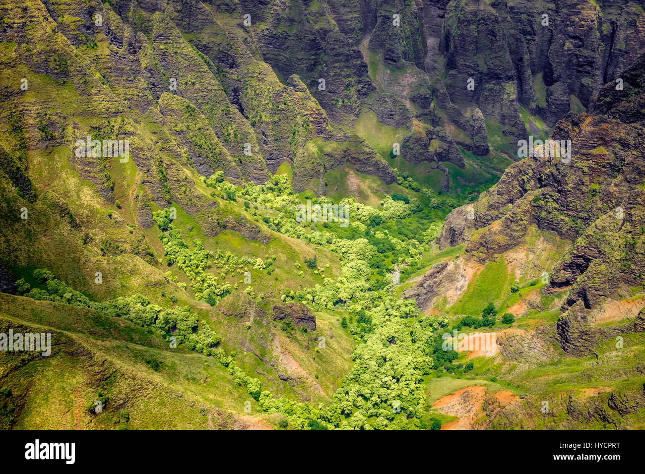 Beautiful landscape detail of Na Pali coast cliffs and valley, Kauai ...