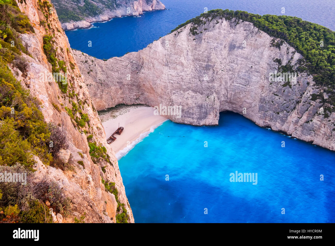 Landscape aerial view of famous Shipwreck beach in Zakynthos, Greece ...
