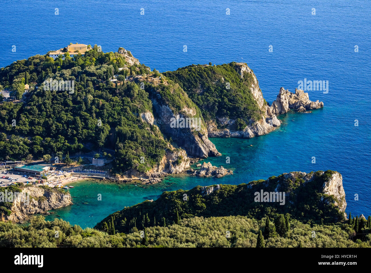 Landscape view of beautiful ocean cliffs in Paleokastritsa, Corfu ...