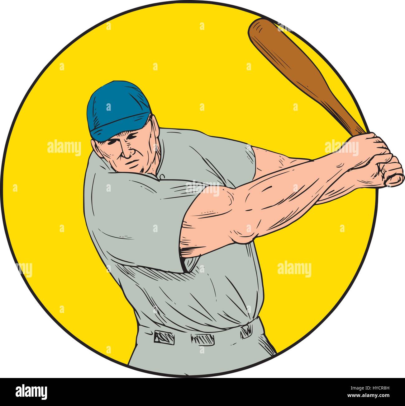 Drawing sketch style illustration of an american baseball player batter ...