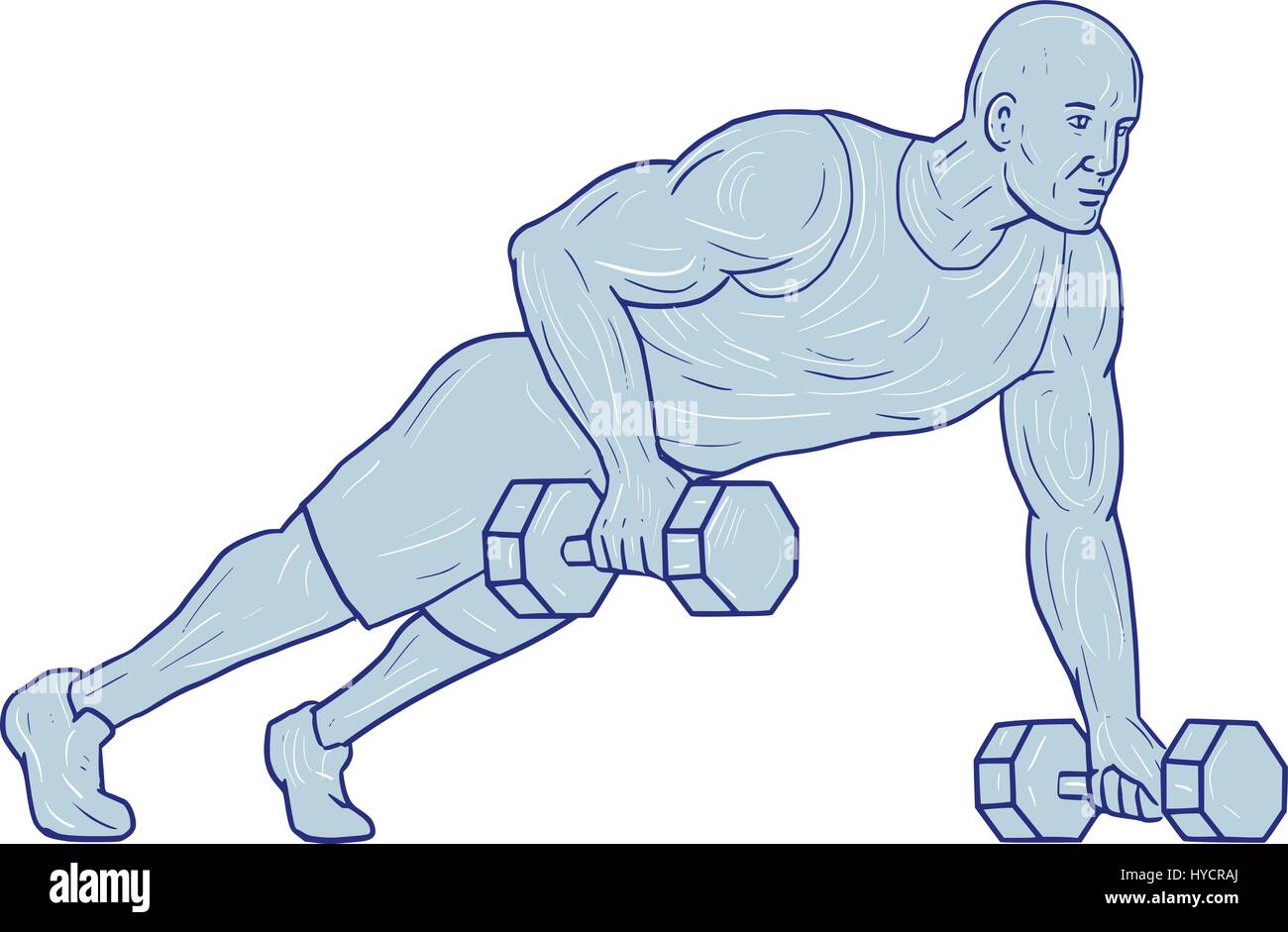 Drawing sketch style illustration of an athlete working out doing push ...