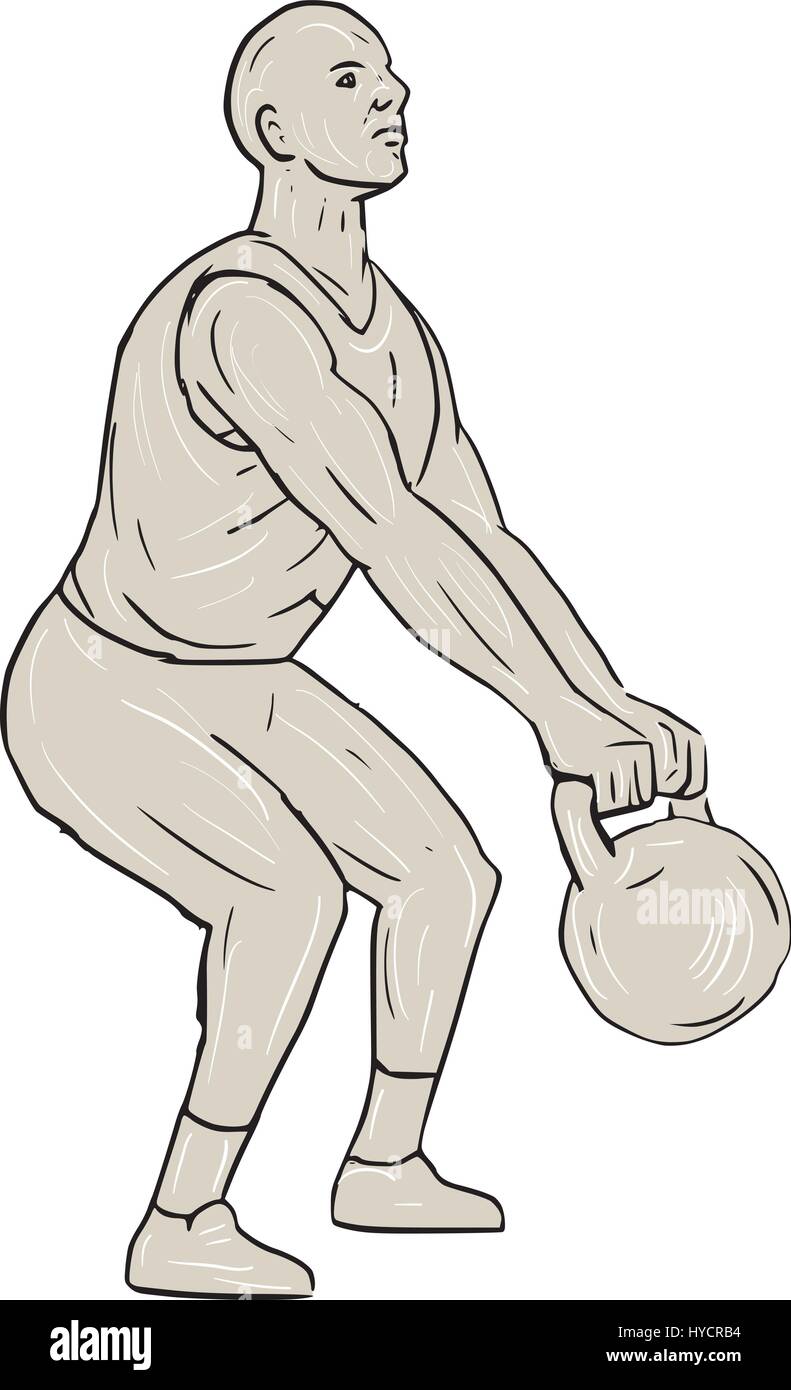 Drawing sketch style illustration of an athlete weightlifter working ...