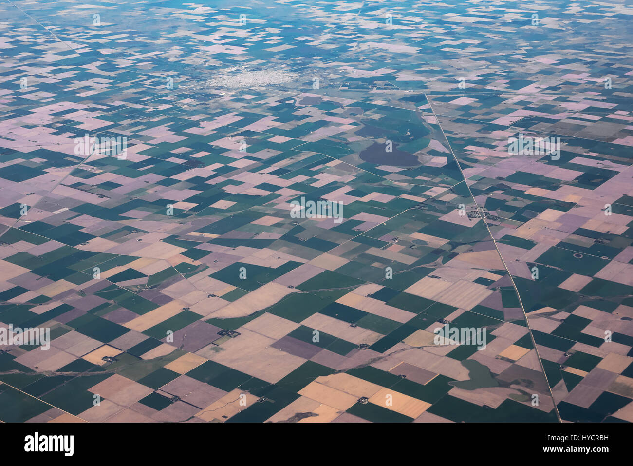 Aerial panoramic view of the square fields pattern Stock Photo - Alamy