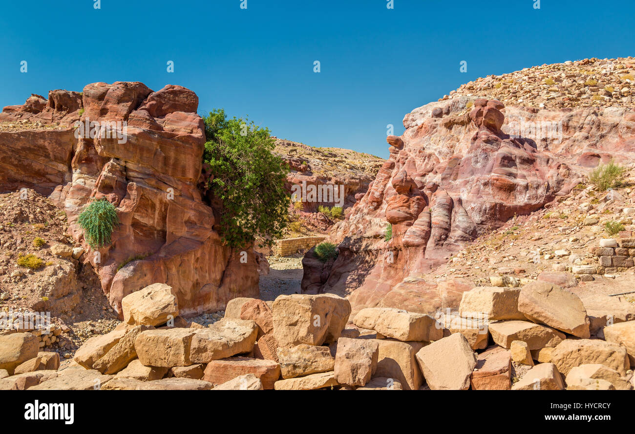 View of sandstone rocks at Petra Stock Photo - Alamy