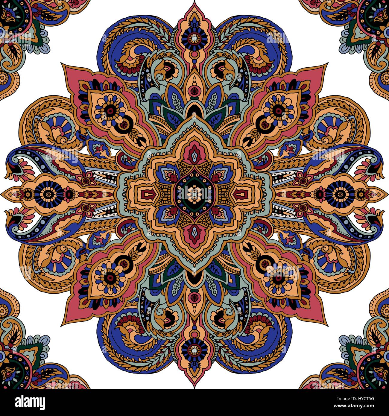 Abstract Circular Geometric Paisley Pattern Traditional Oriental