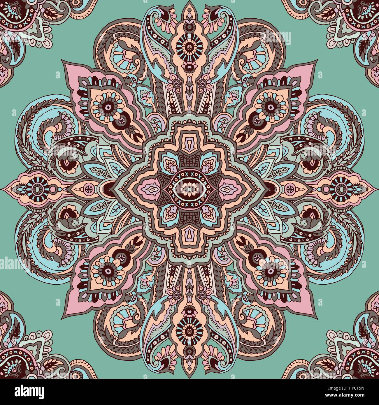 Abstract Circular Geometric Paisley Pattern Traditional Oriental