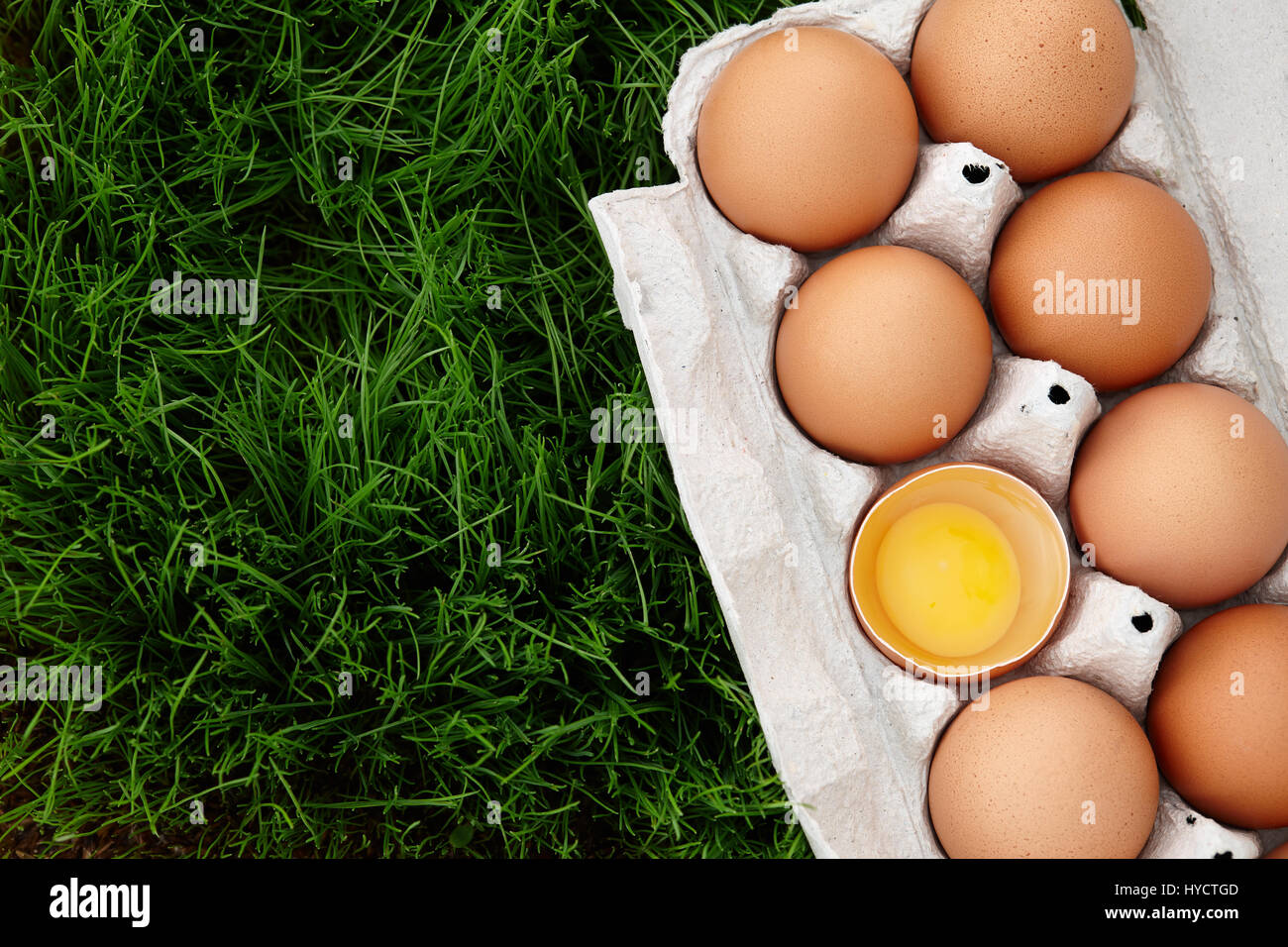 Natural brown eggs box in green grass Stock Photo - Alamy