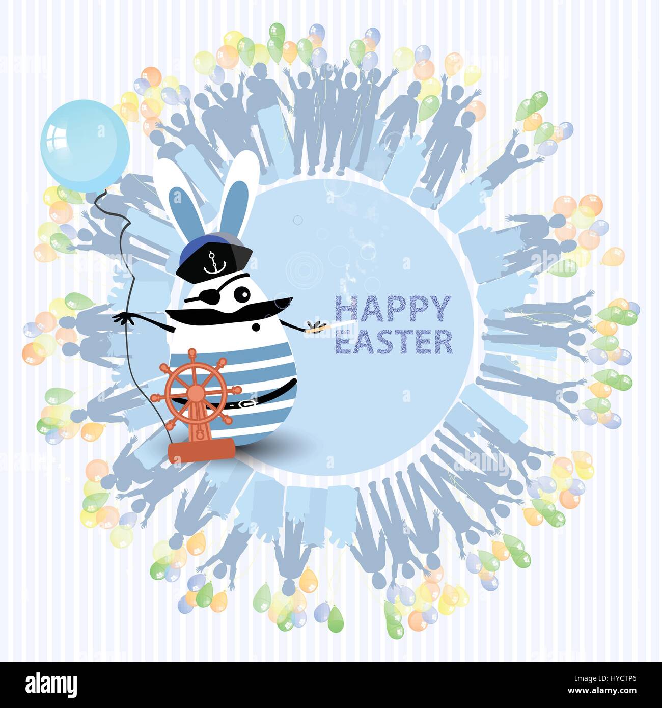 Easter cute illustration. Rabbit-egg in the form of a captain with a ...