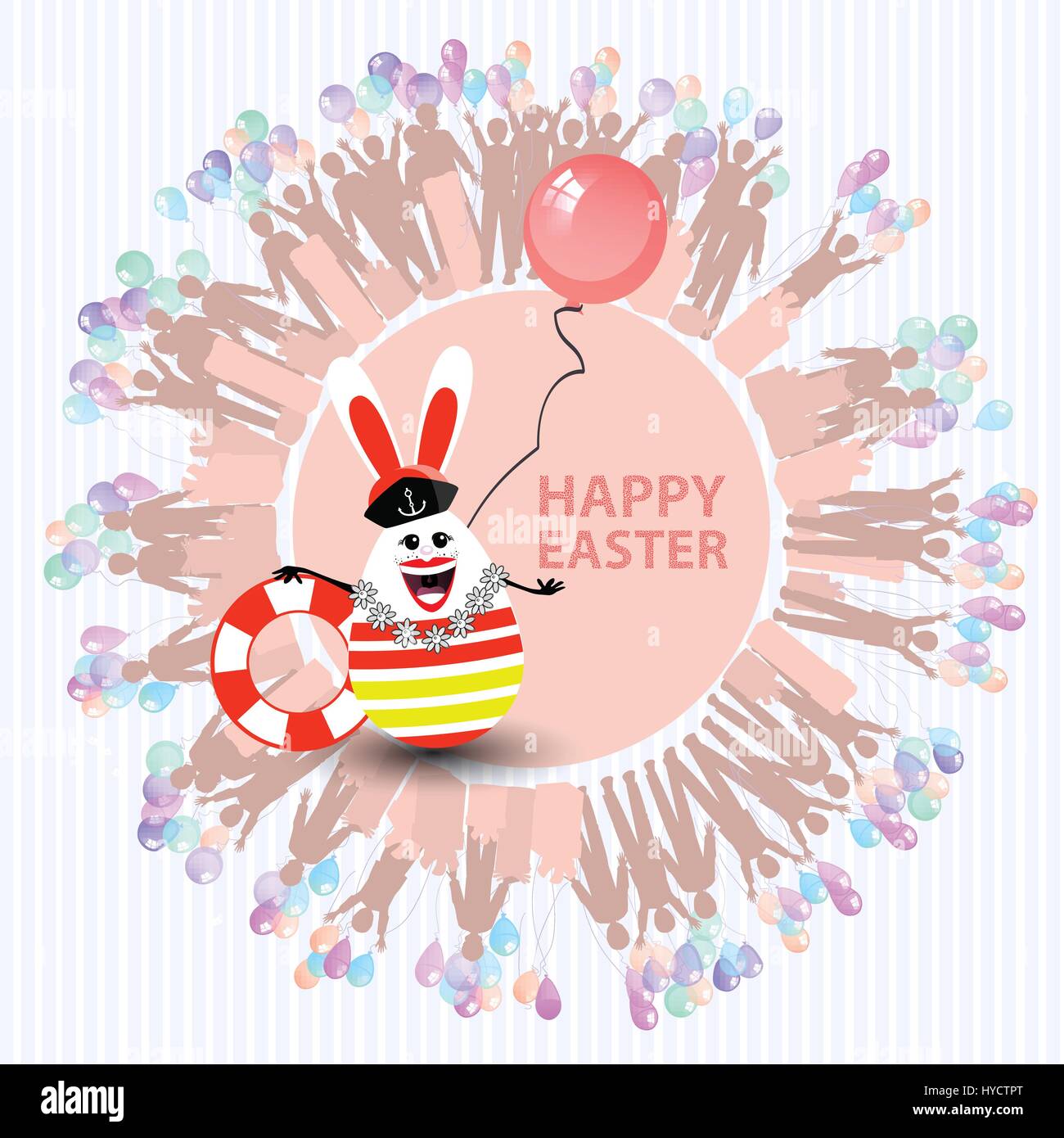 Easter cute illustration. Rabbit-egg in the shape of a sailor girl with ...