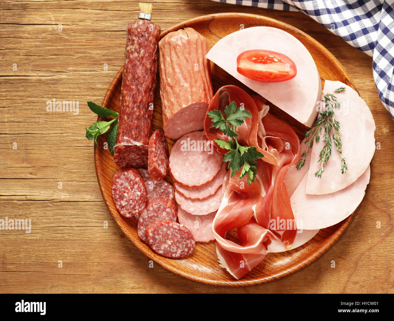 Assortment of meat delicacies (salami, parma, ham Stock Photo - Alamy