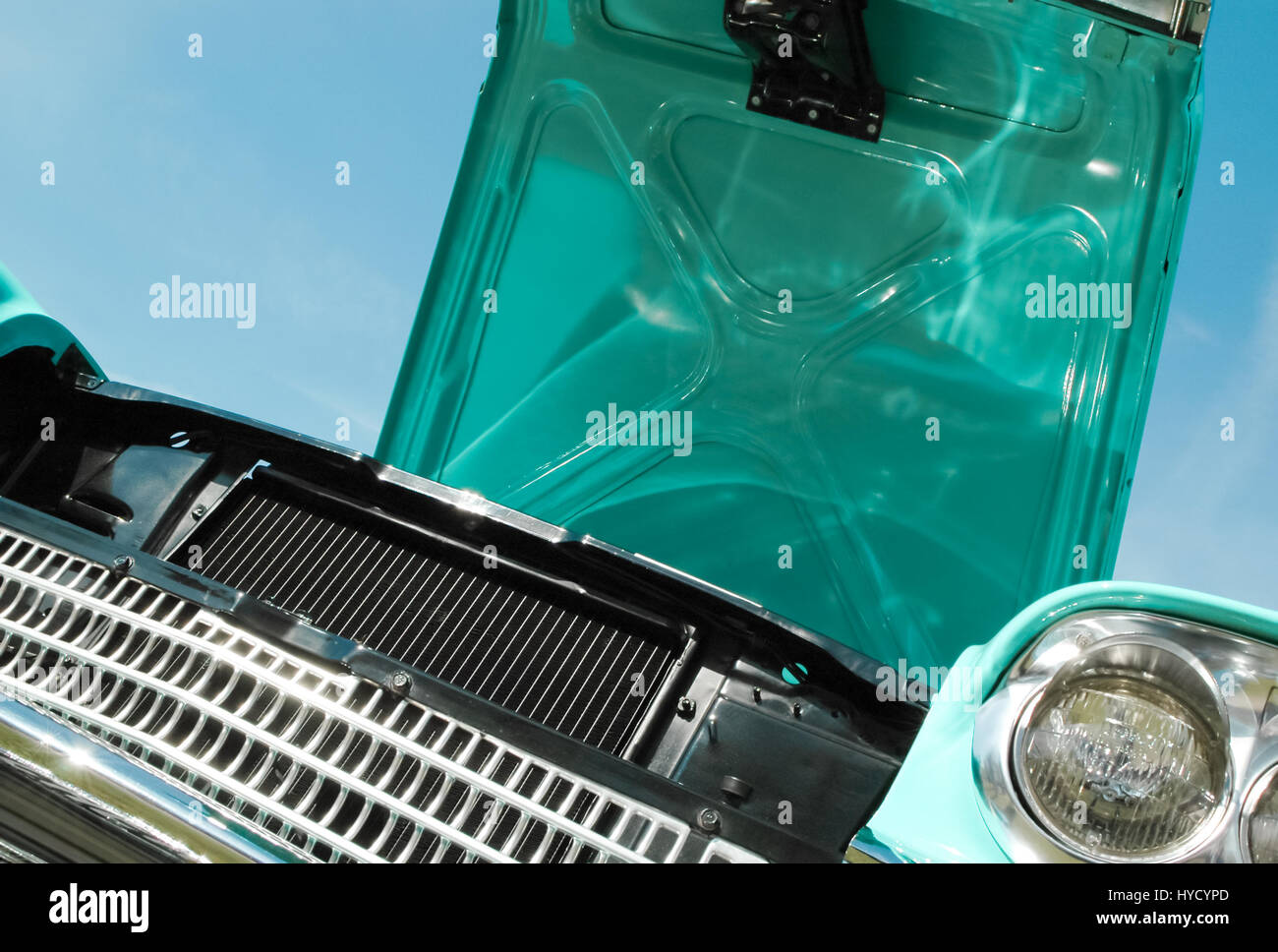 abstract of a classic car with the bonnet up Stock Photo - Alamy