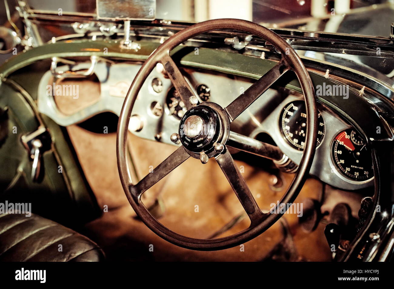 grunge effect classic car steering wheel and dash Stock Photo - Alamy